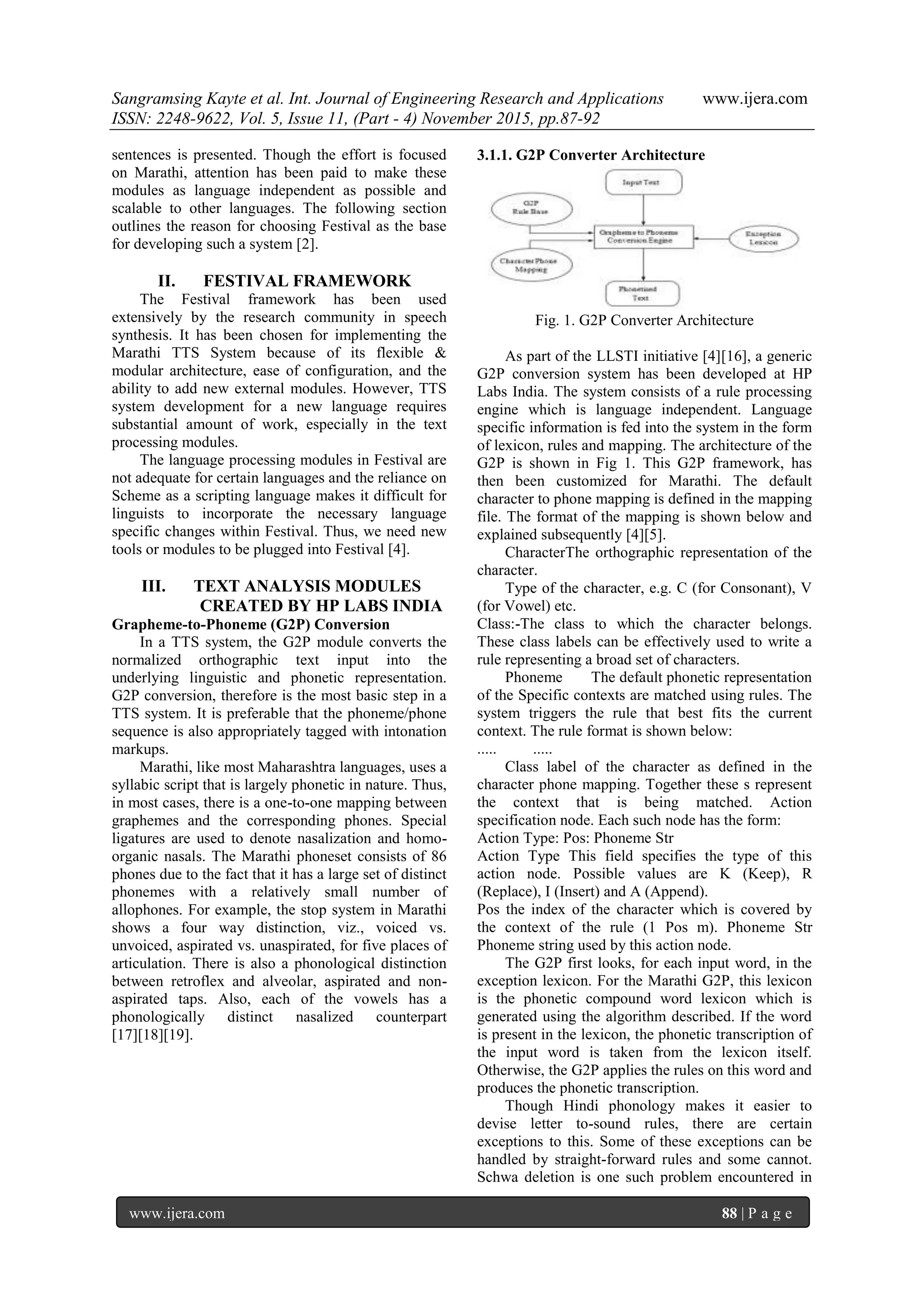 Grapheme-To-Phoneme Tools for the Marathi Speech Synthesis | PDF