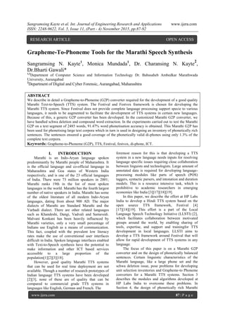 Grapheme-To-Phoneme Tools for the Marathi Speech Synthesis | PDF