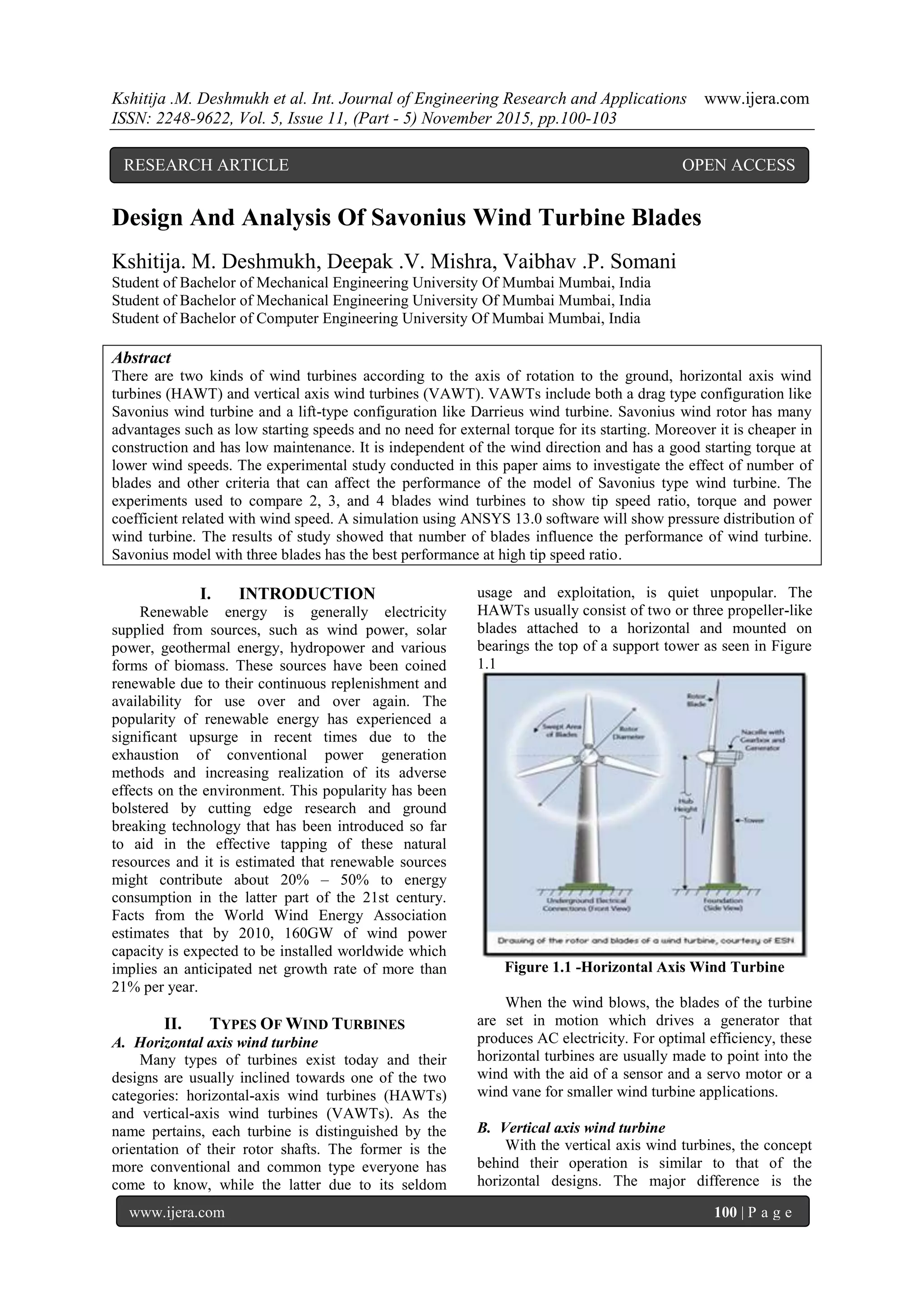 Design And Analysis Of Savonius Wind Turbine Blades | PDF