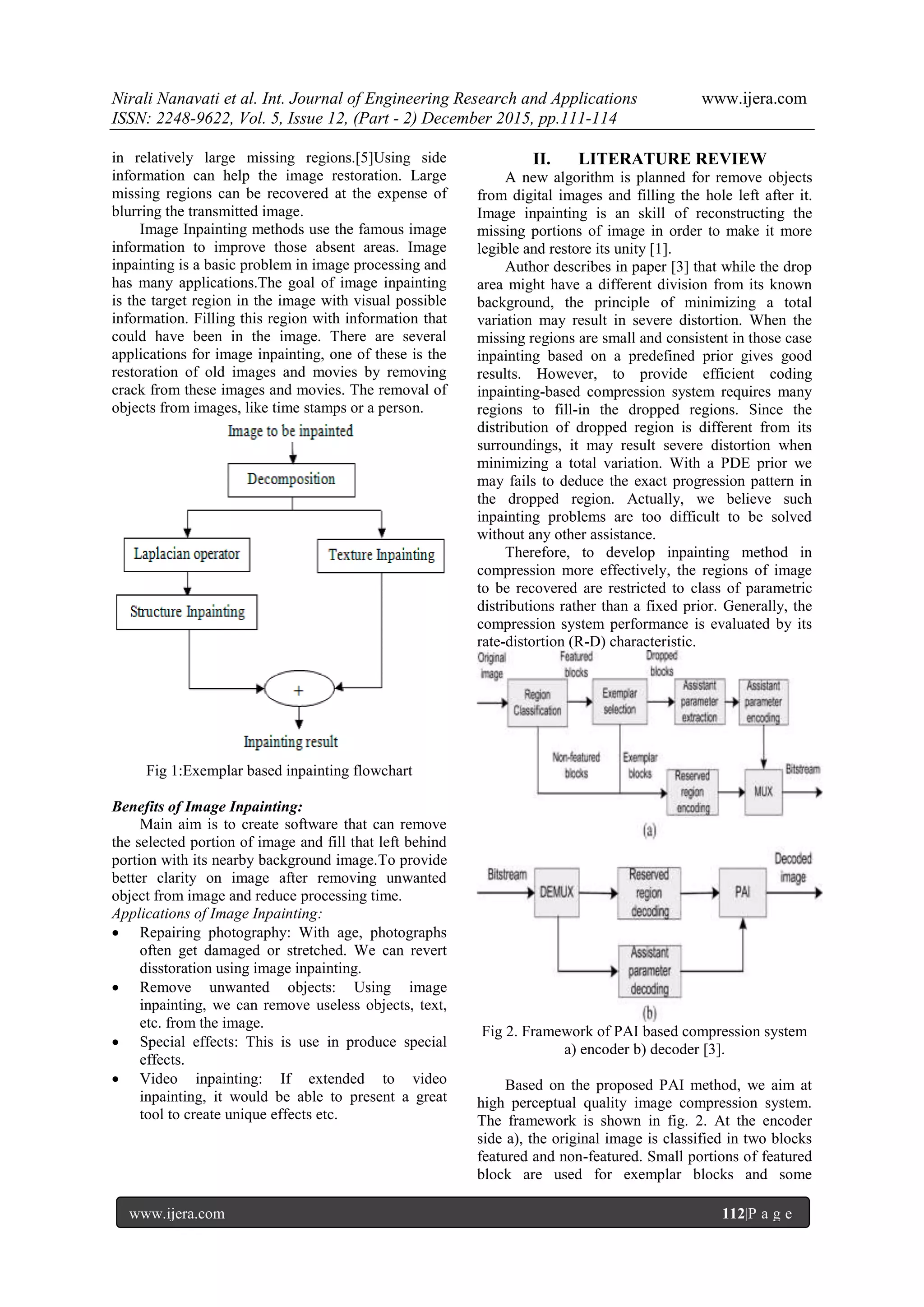 Removal of Unwanted Objects using Image Inpainting - a Technical Review | PDF | Photo Editing ...