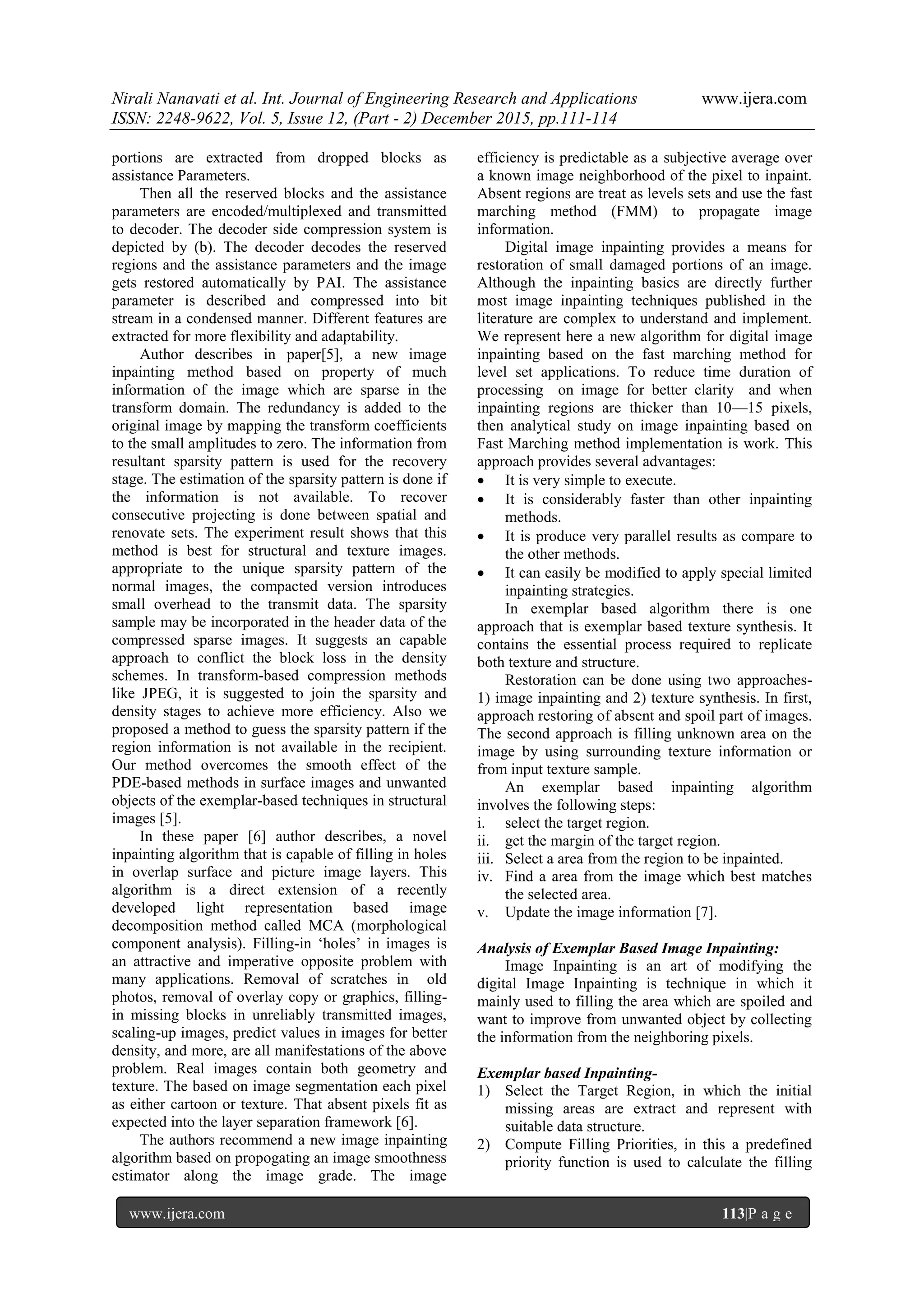 Removal of Unwanted Objects using Image Inpainting - a Technical Review | PDF | Photo Editing ...