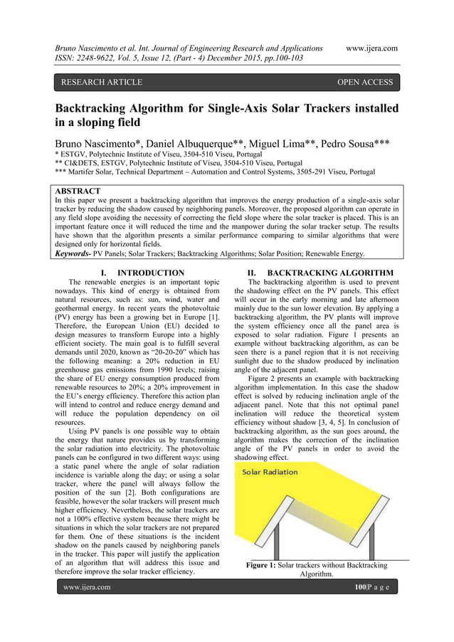 Backtracking Algorithm for Single-Axis Solar Trackers installed in a sloping field | PDF | Power ...
