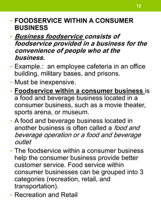 P 6 Food & Beverage cycle TYPES OF FOOD SERVICE BUSINESS | PDF