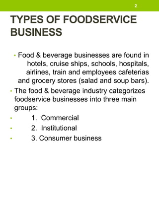 P 6 Food & Beverage cycle TYPES OF FOOD SERVICE BUSINESS | PDF