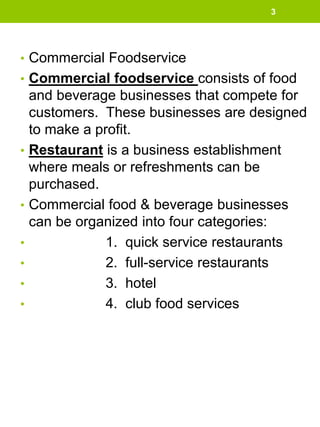 P 6 Food & Beverage cycle TYPES OF FOOD SERVICE BUSINESS | PDF