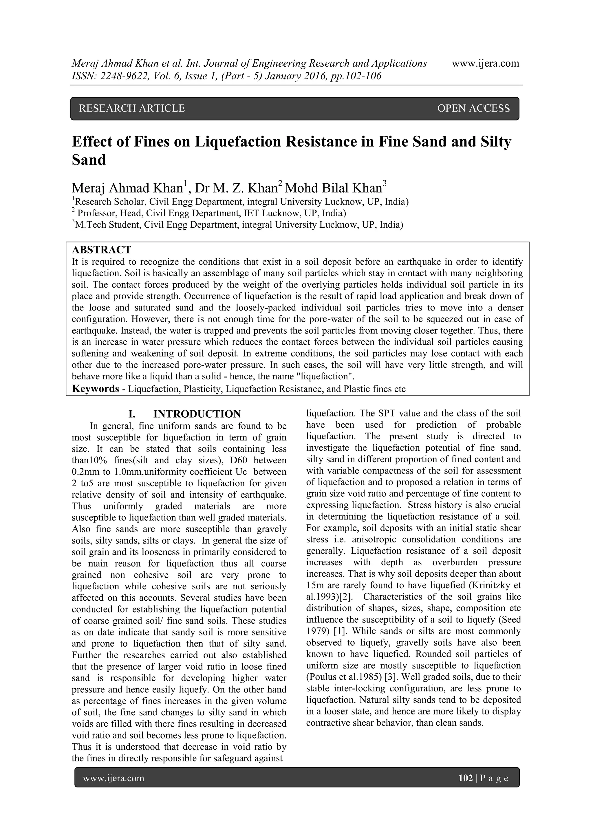 Effect of Fines on Liquefaction Resistance in Fine Sand and Silty Sand ...
