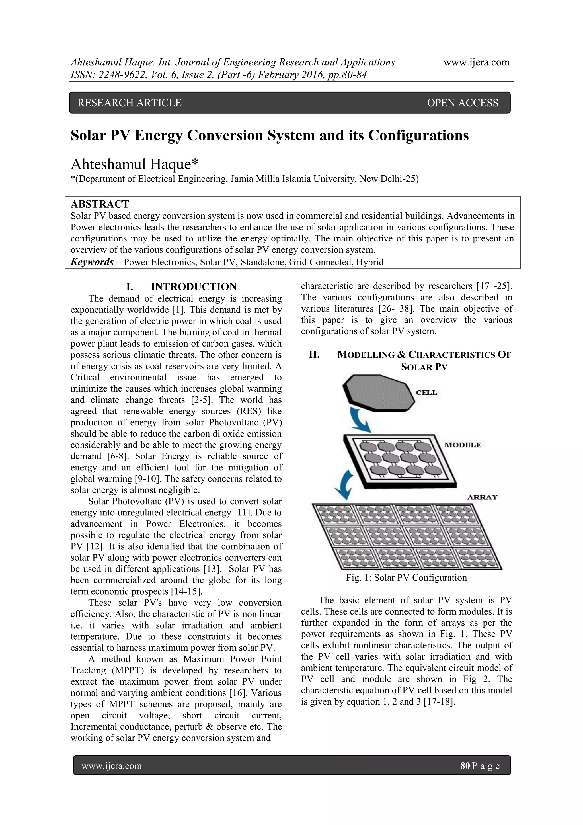Solar PV Energy Conversion System and its Configurations | PDF