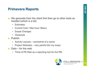 P6 as cost management system - Oracle Primavera P6 Collaborate 14 | PDF