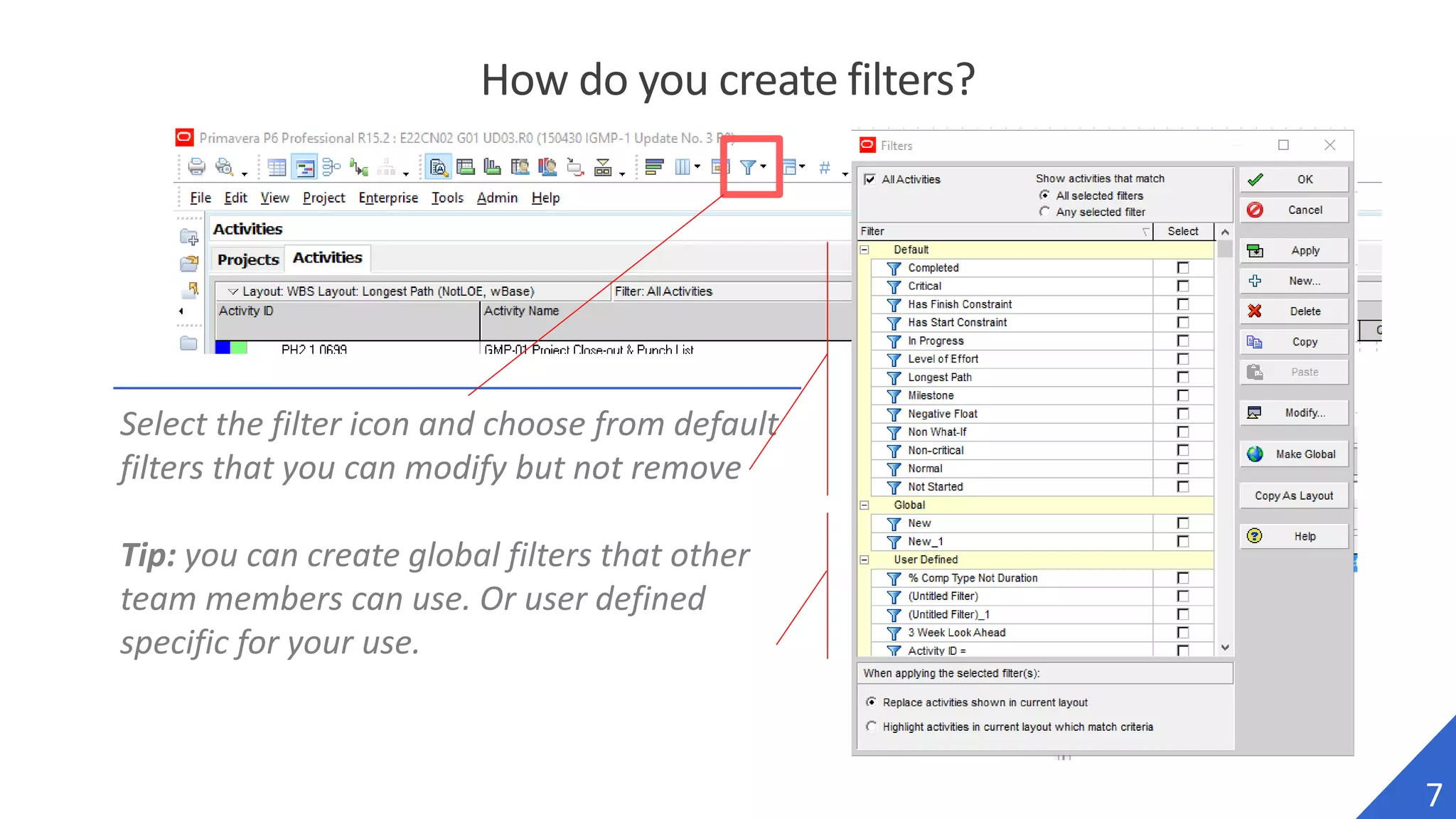 Setting up Filters & Layouts in P6 | PDF