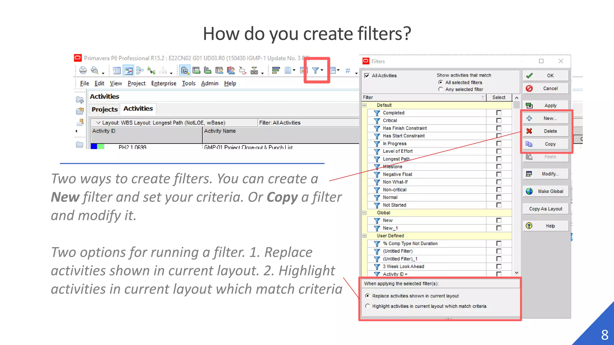 Setting up Filters & Layouts in P6 | PDF