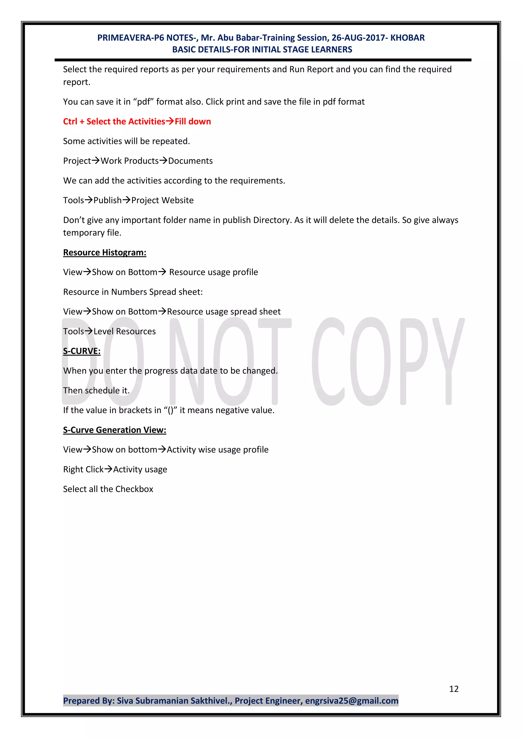 Primavera P6 Notes for Beginners | PDF