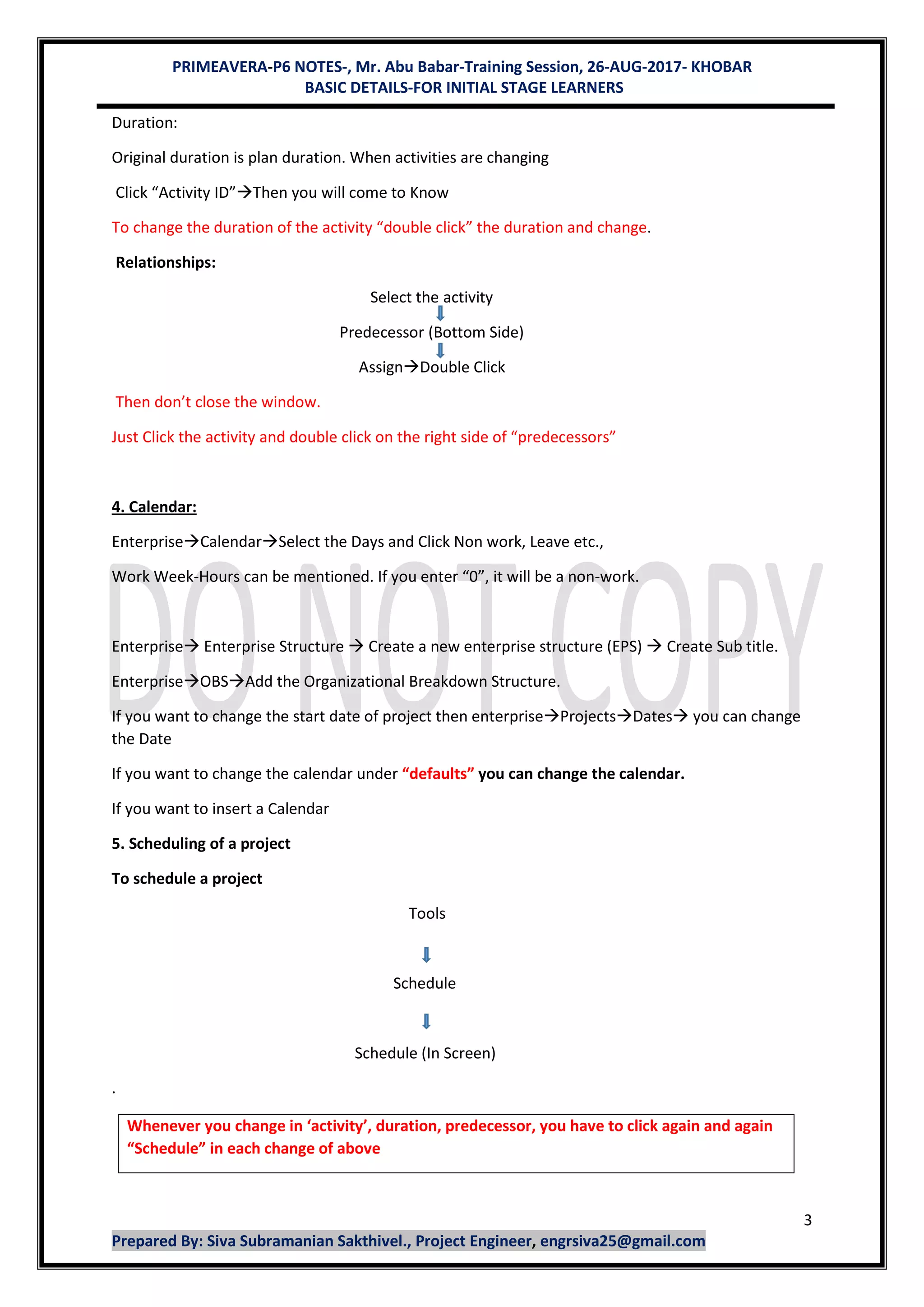 Primavera P6 Notes for Beginners | PDF