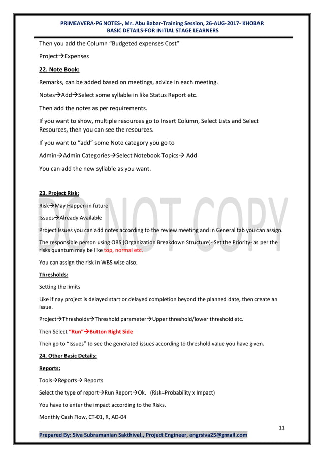 Primavera P6 Notes for Beginners | PDF