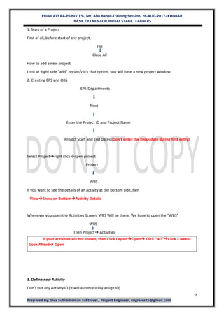 Primavera P6 Notes for Beginners | PDF