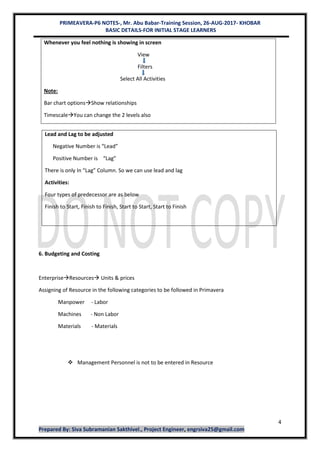 Primavera P6 Notes For Beginners Pdf