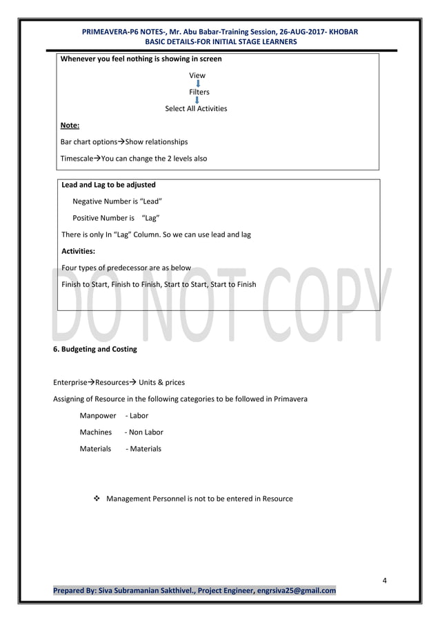 Primavera P6 Notes for Beginners | PDF