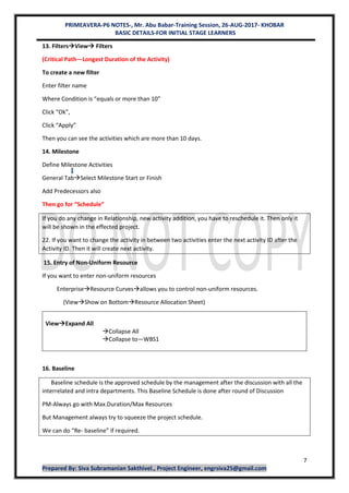 Primavera P6 Notes for Beginners | PDF