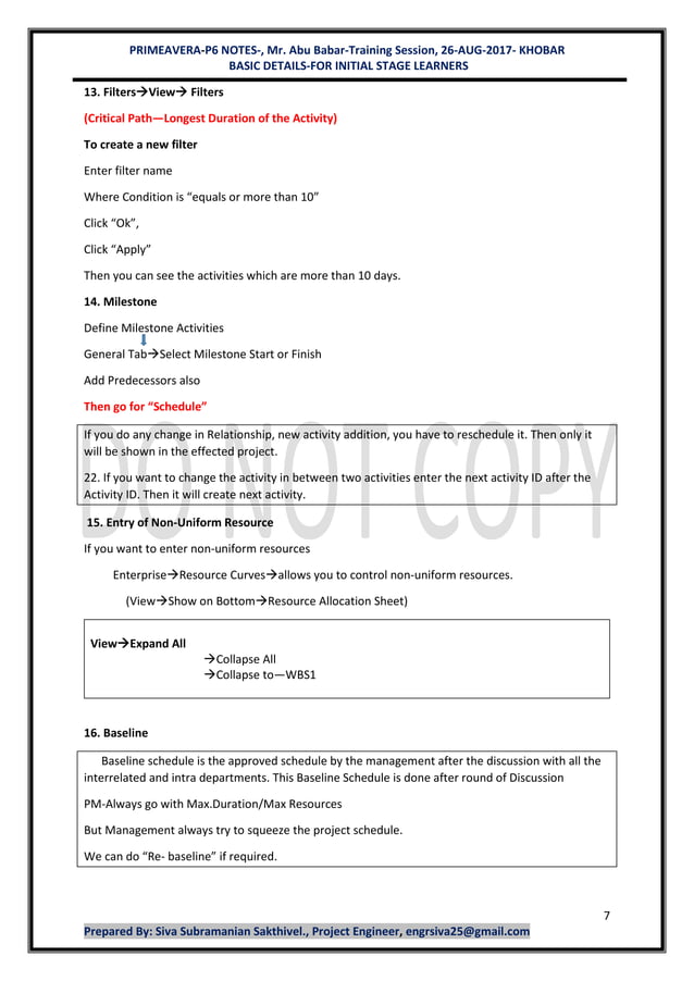 Primavera P6 Notes for Beginners | PDF