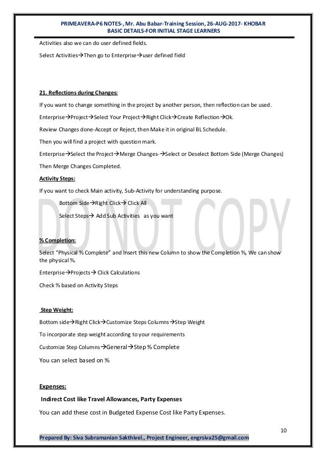 Primavera P6 Notes for Beginners