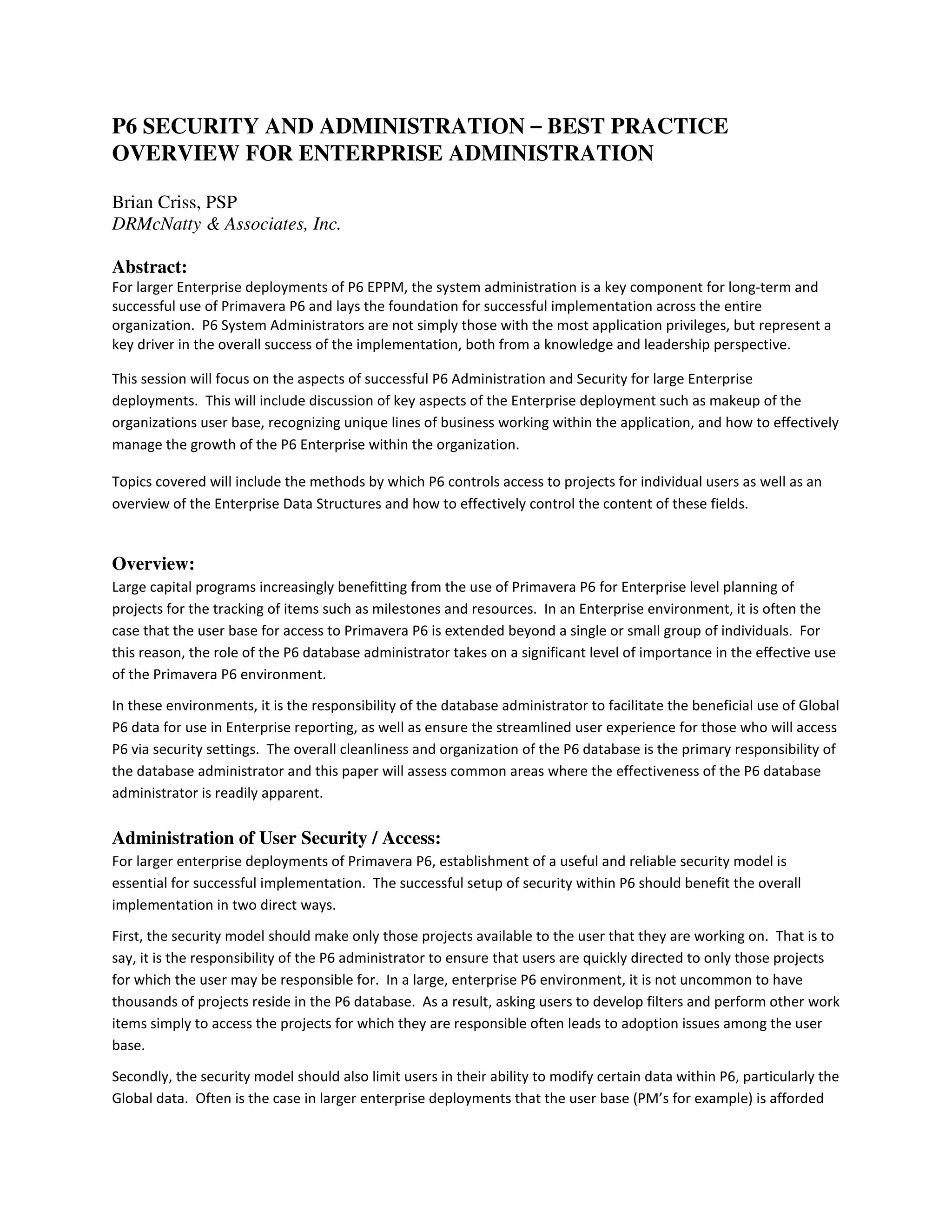 P6 security and administration - Oracle Primavera P6 Collaborate 14 | PDF