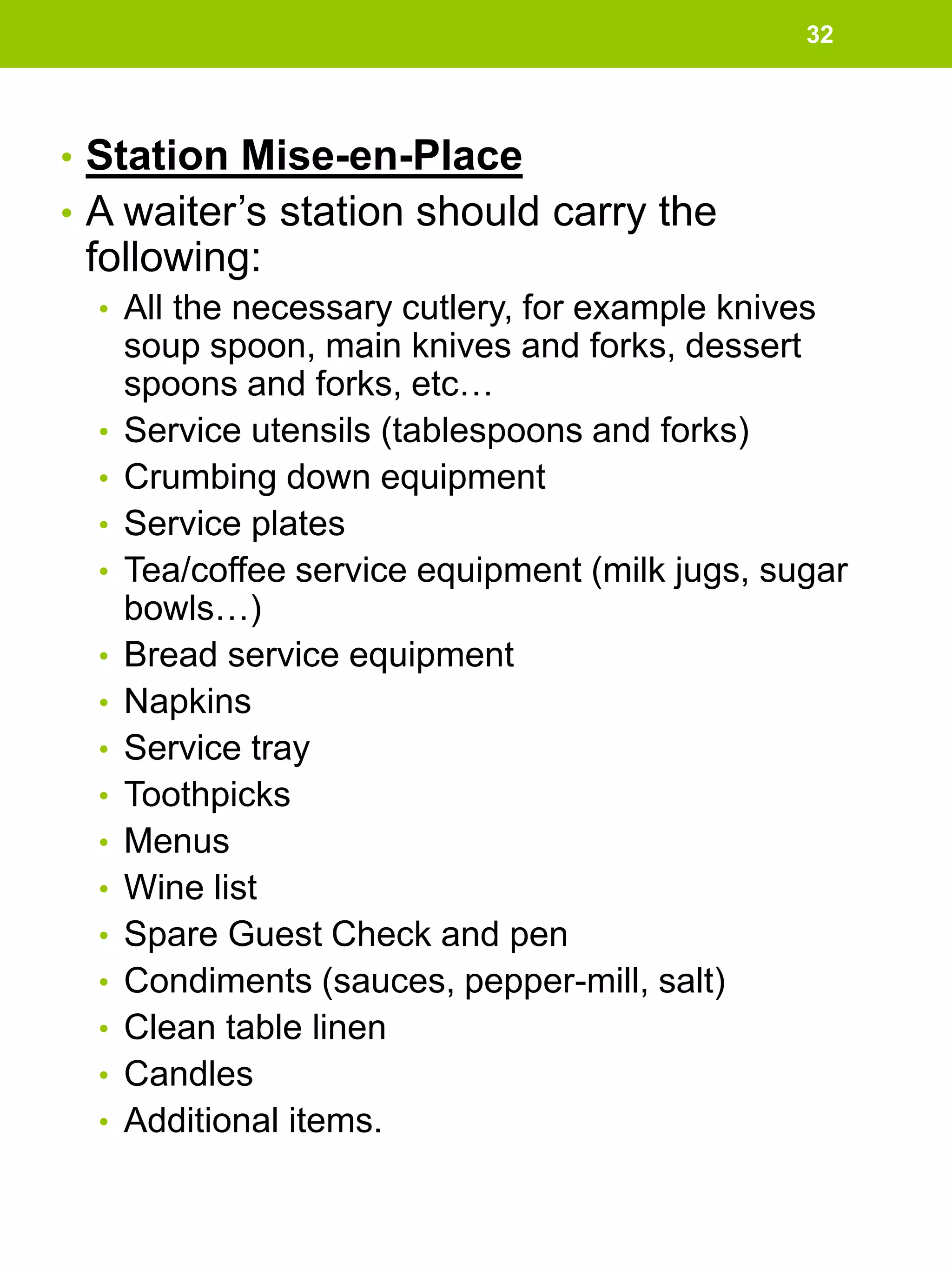 P 7 Food and Beverage cycle Service Sequence | PDF