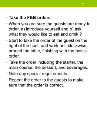 P 7 Food and Beverage cycle Service Sequence | PDF
