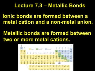 Lecture 7.3- Metallic Bonds | PPT | Chemistry | Science