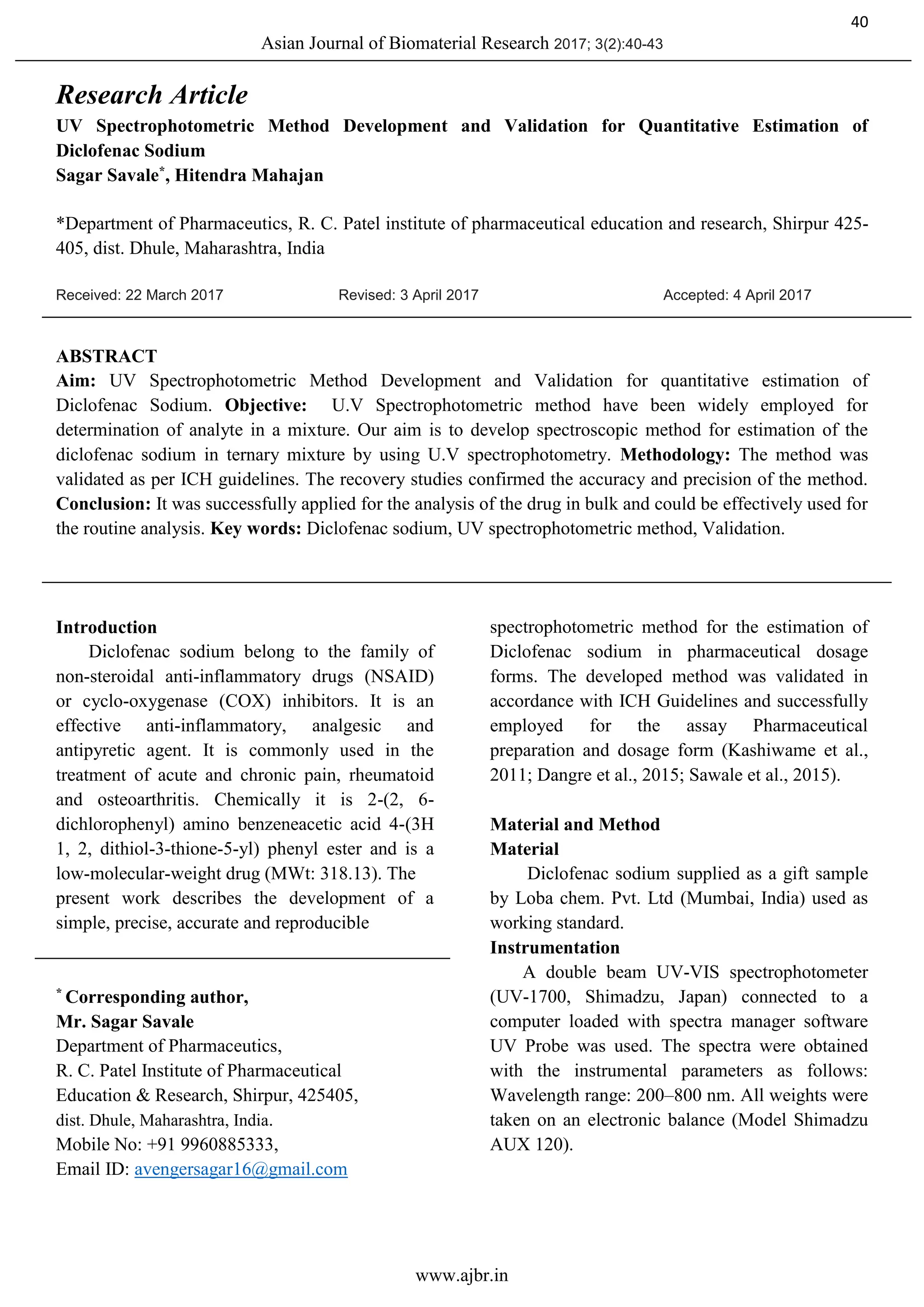 Uv Spectrophotometric Method Development And Validation For