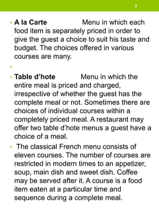 P 8 Food & Beverage cycle The Menu | PDF