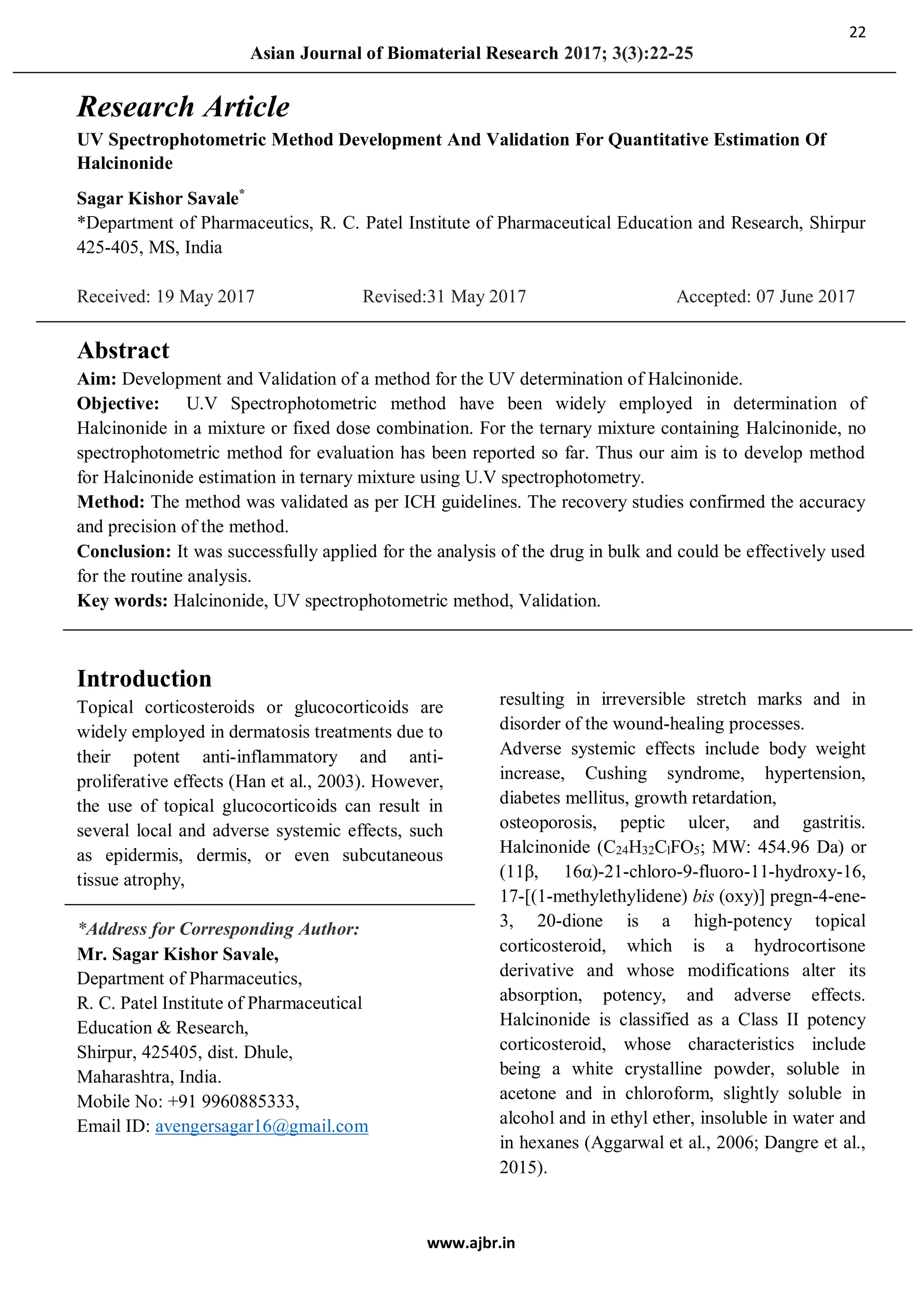 UV Spectrophotometric Method Development And Validation For ...
