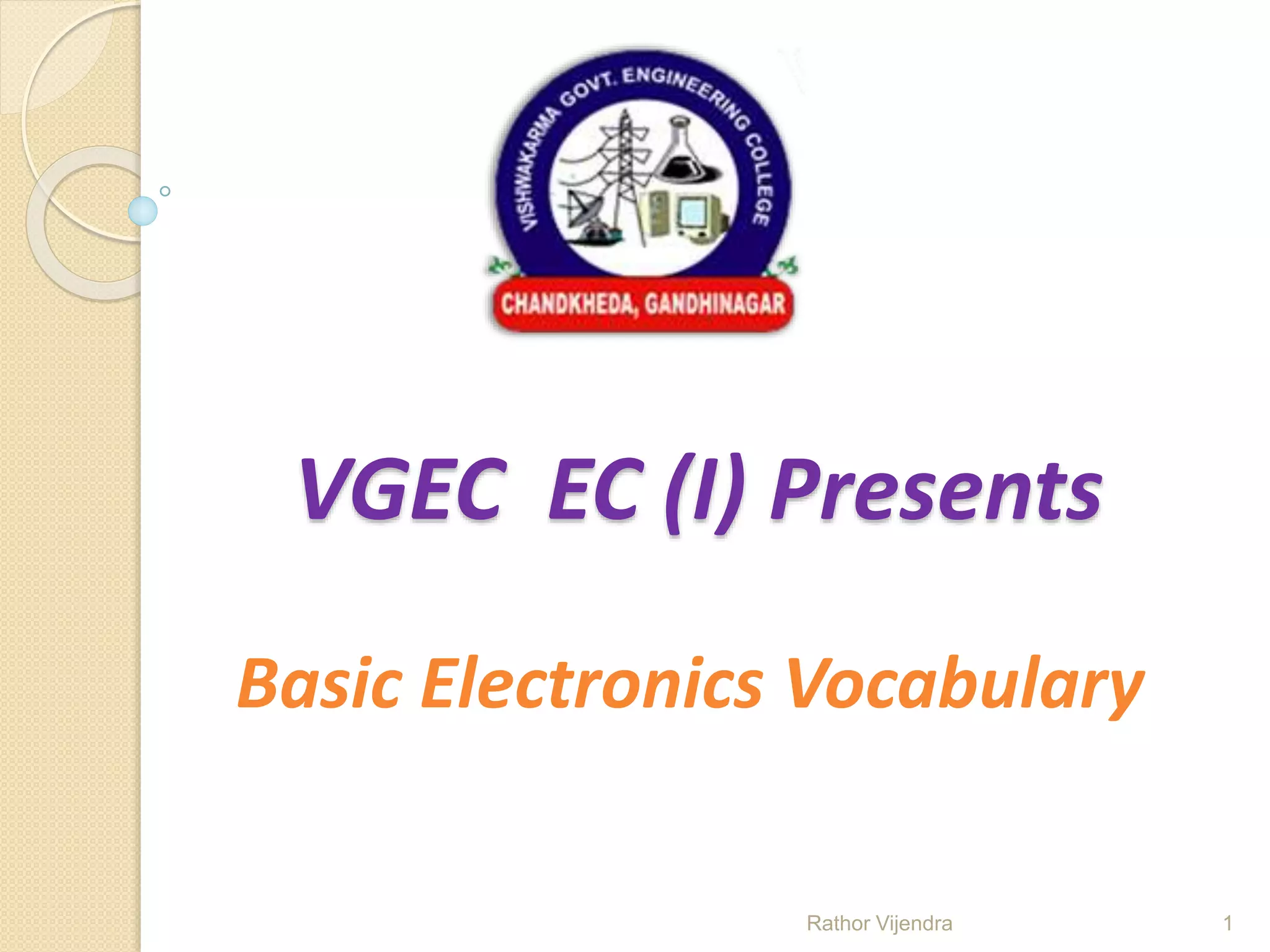 Basic electronics vocabulary | PPTX