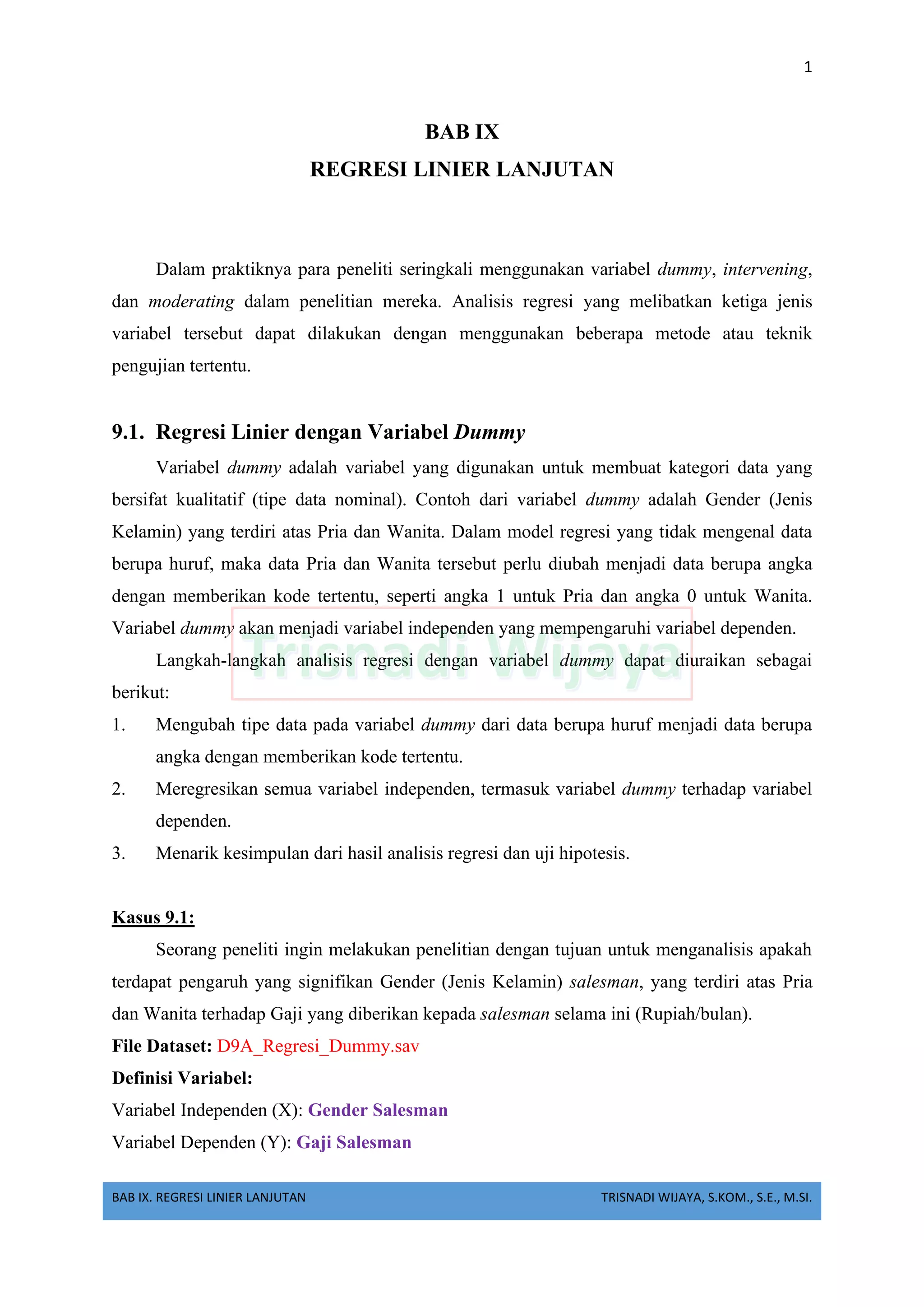 Regresi dengan Variabel Dummy, Mediasi, dan Moderasi | PDF