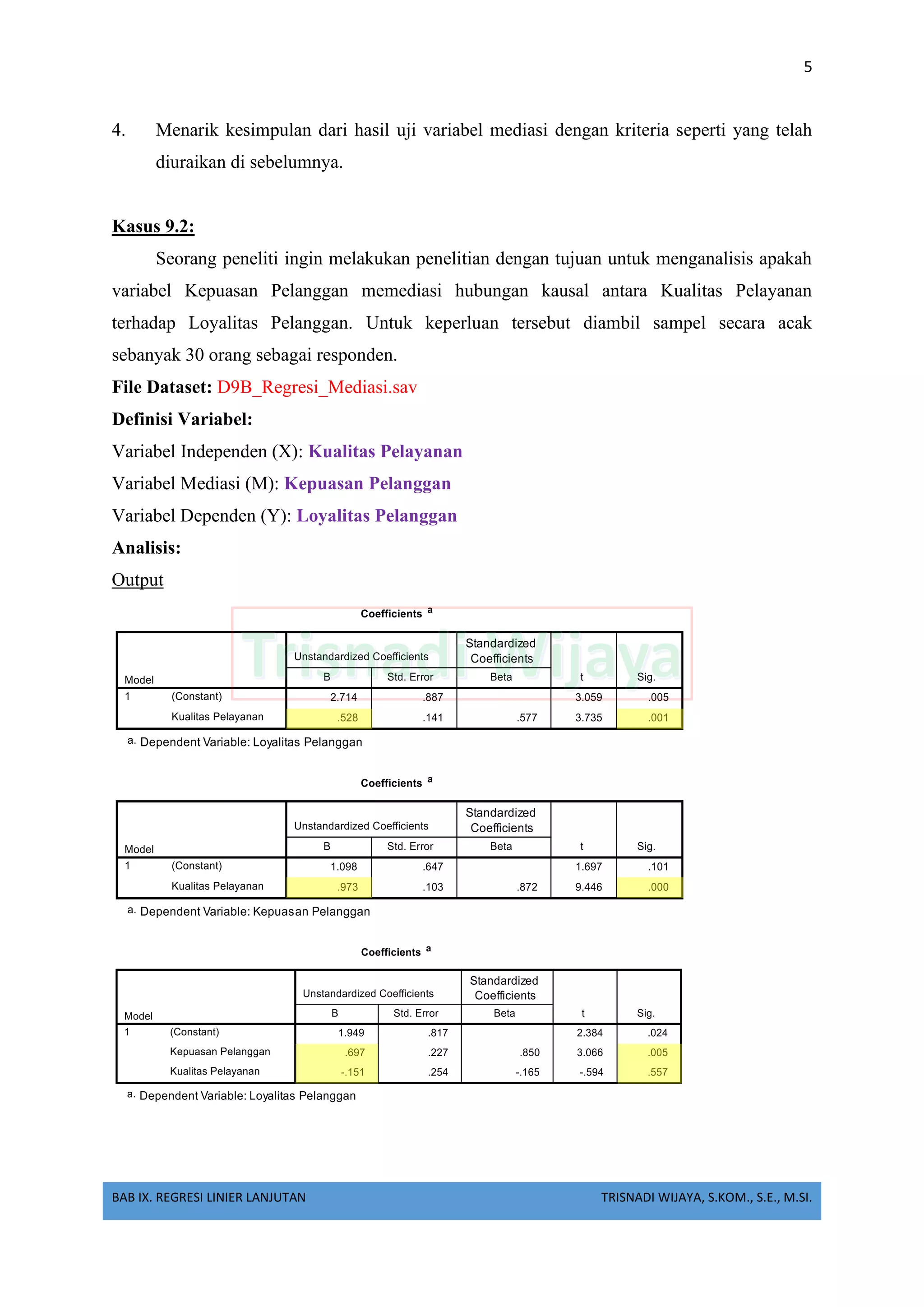 Regresi dengan Variabel Dummy, Mediasi, dan Moderasi | PDF