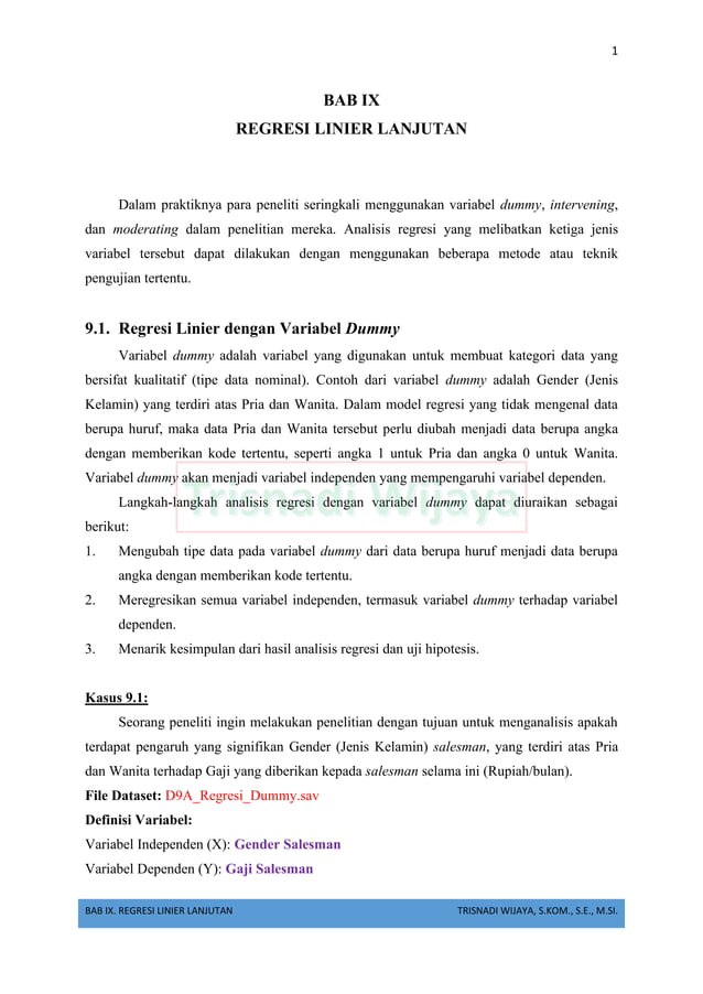 Regresi dengan Variabel Dummy, Mediasi, dan Moderasi | PDF