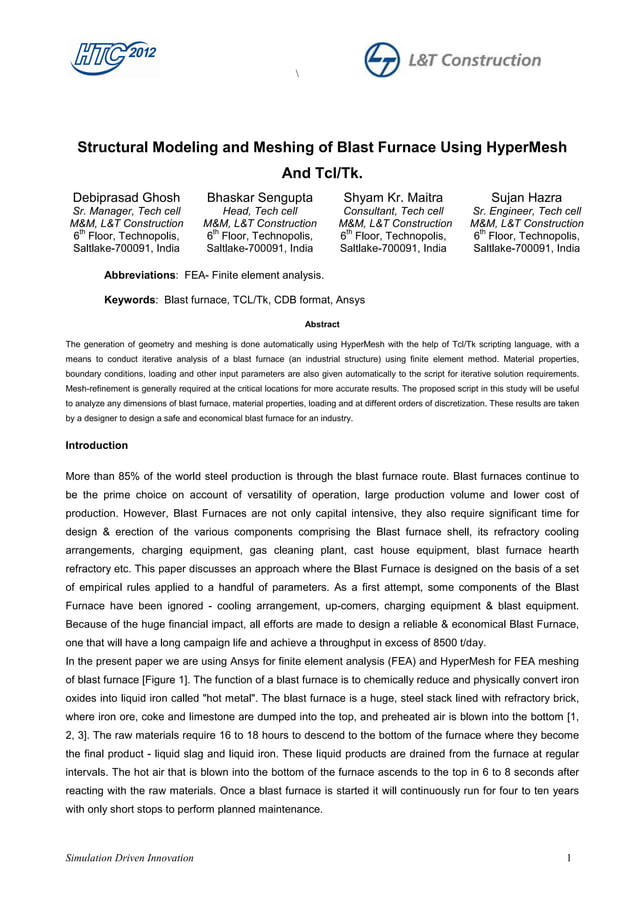 Structural modeling and meshing of blast furnace using TCL/Tk scripting. | PDF