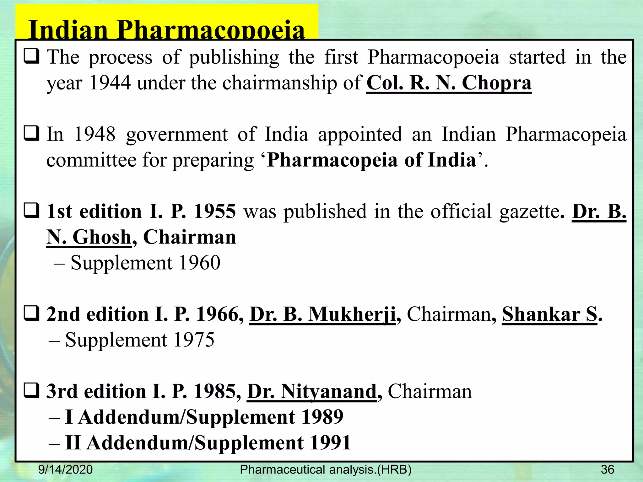 Introduction to Pharmaceutical analysis - I (HRB) | PDF