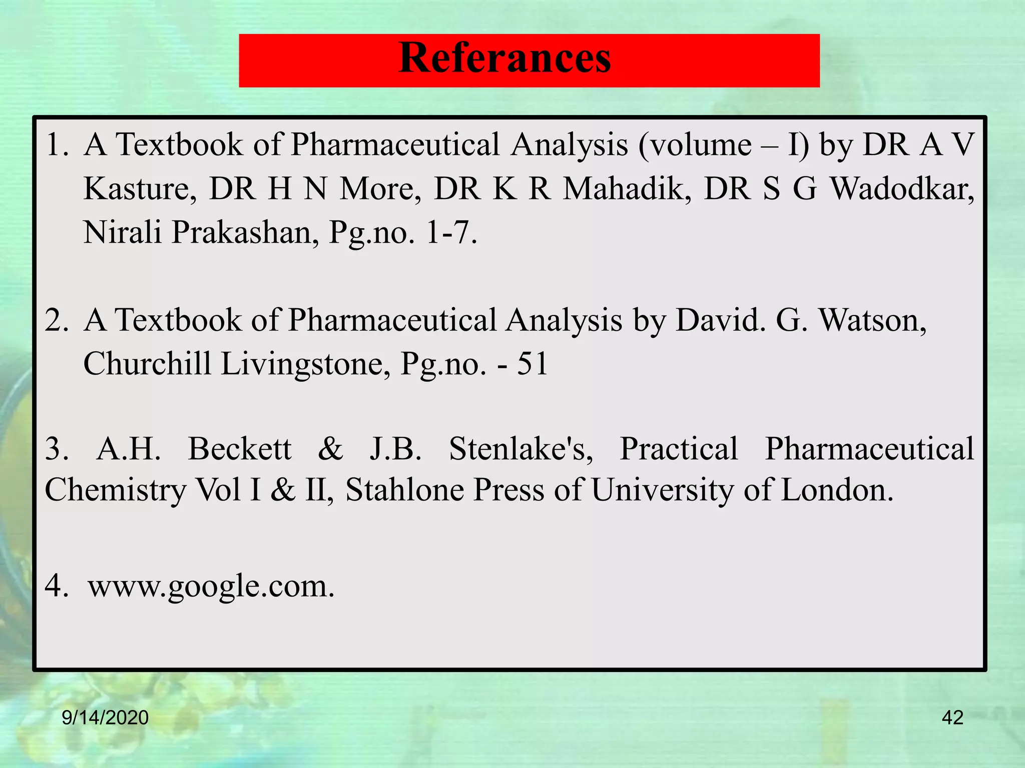 Introduction to Pharmaceutical analysis - I (HRB) | PDF