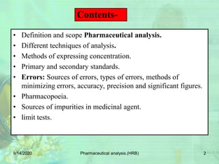 Introduction to Pharmaceutical analysis - I (HRB) | PDF
