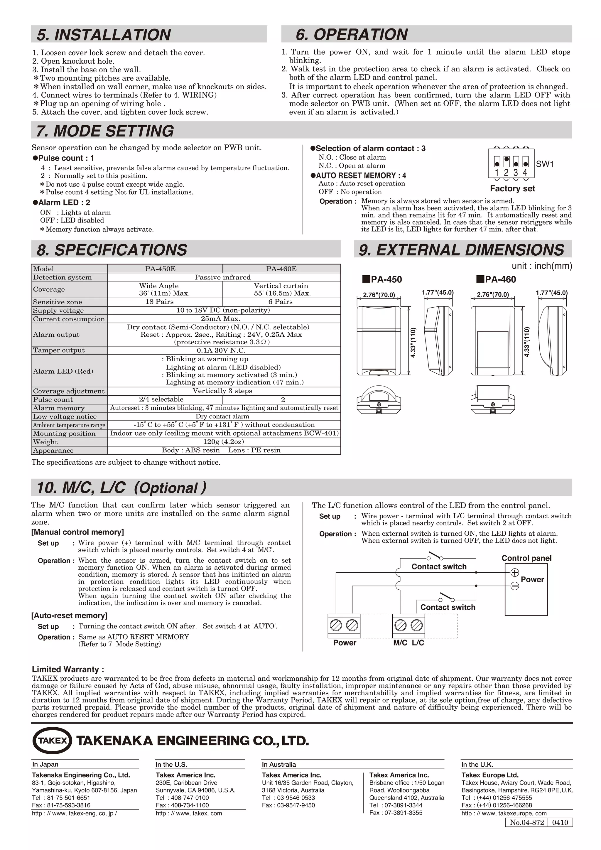 Takex PA-450E Instruction Manual | PDF