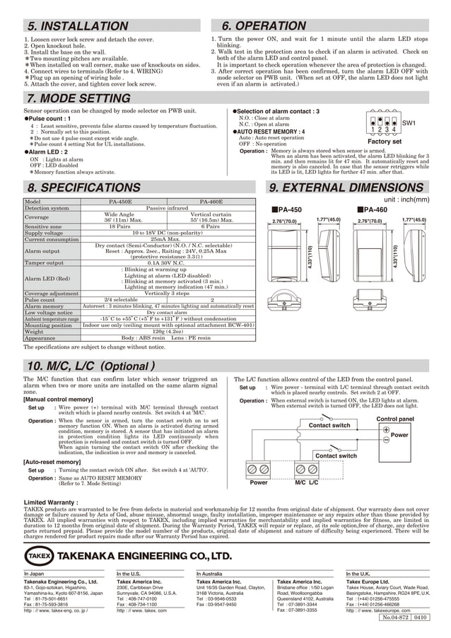 Takex PA-450E Instruction Manual | PDF