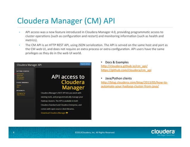 Extending and Automating Cloudera Manager via API | PPT