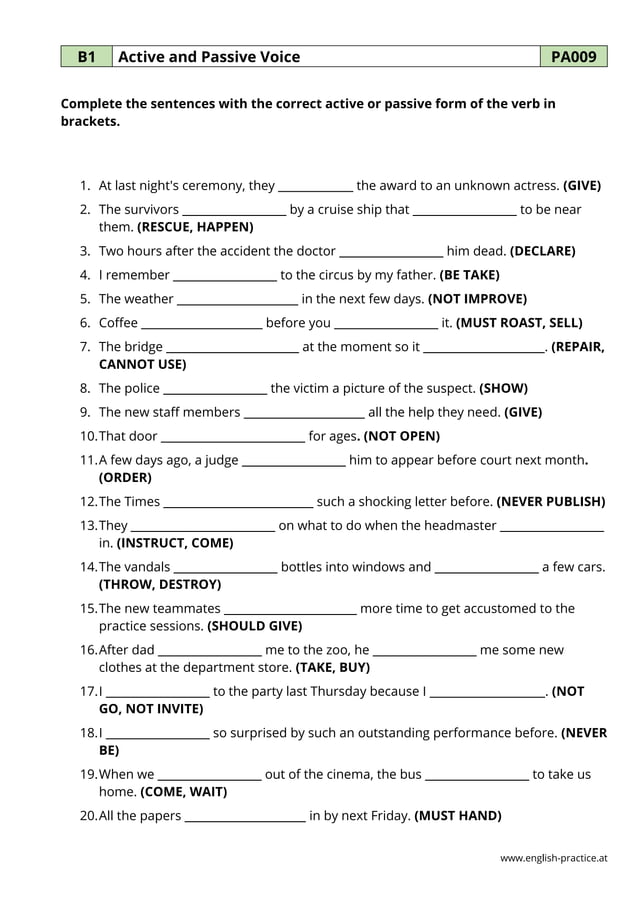 B1 Active and Passive Voice Practice | PDF