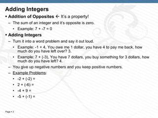 Ch.1, Sec 5&6: Adding Subtracting Integers | PPT