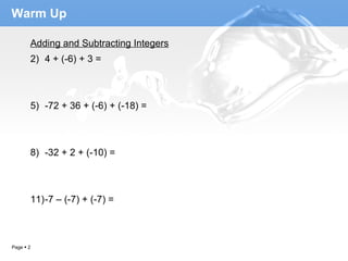 Chapter1, Sec 9 Multiplying Dividing Integers | PPT