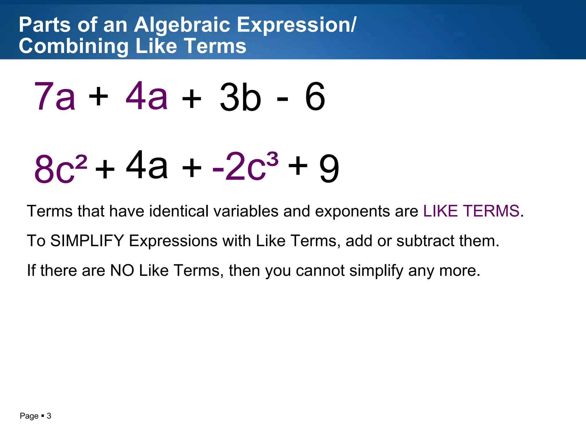 Pa2 3 Simplifying Algebraic Expressions | PPT | Programming Languages | Computing
