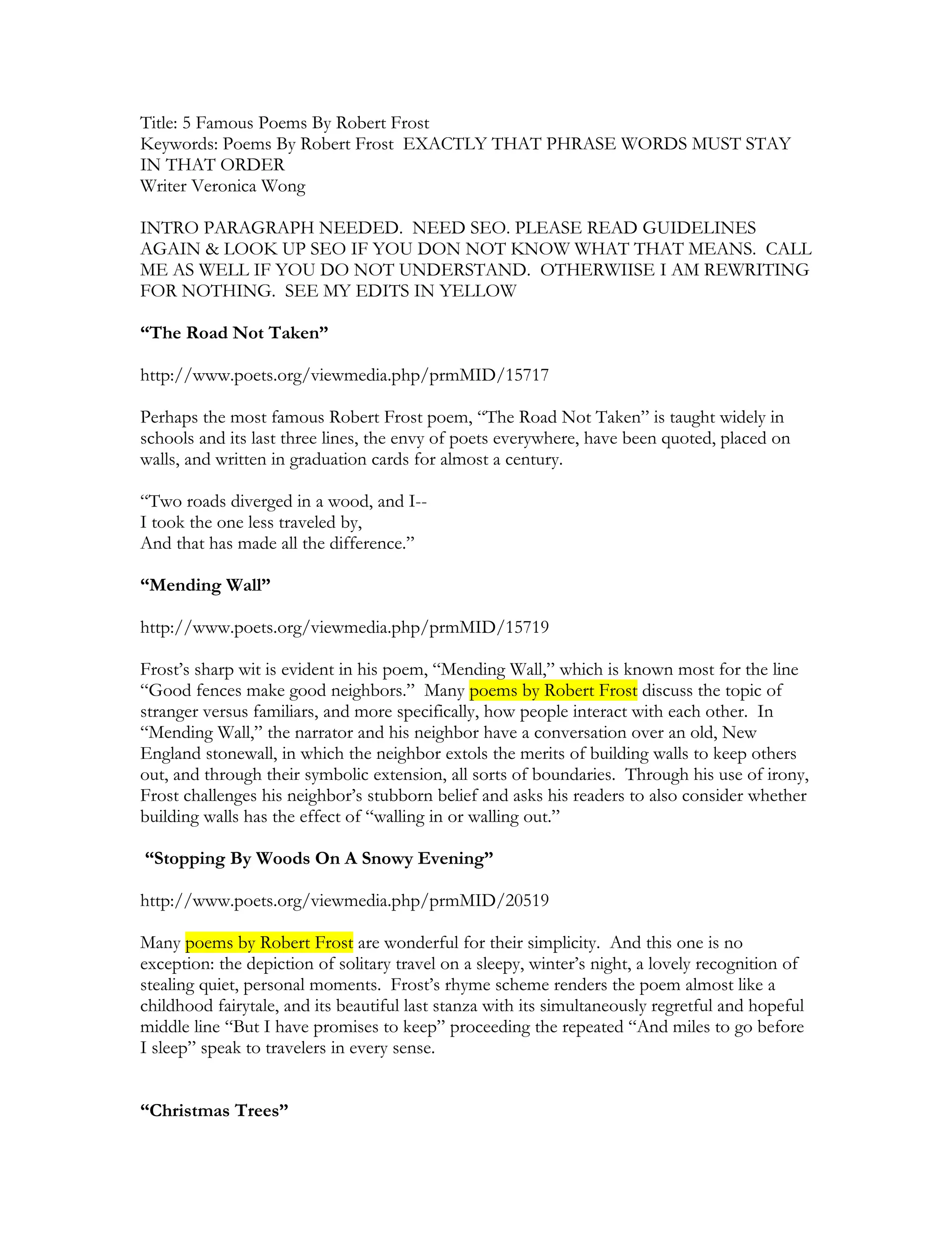 Pa 5 famous poems by robert frost veronica wong | DOC