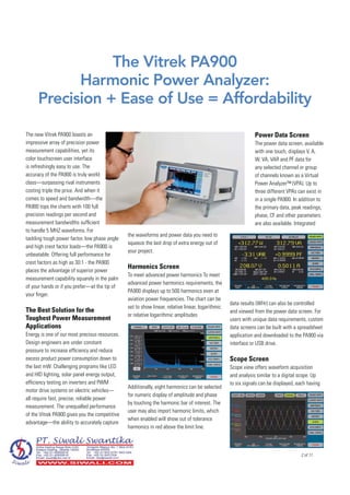 Vitrek Datasheet PA900 Multi-Channel Harmonic Power Analyzer | PDF