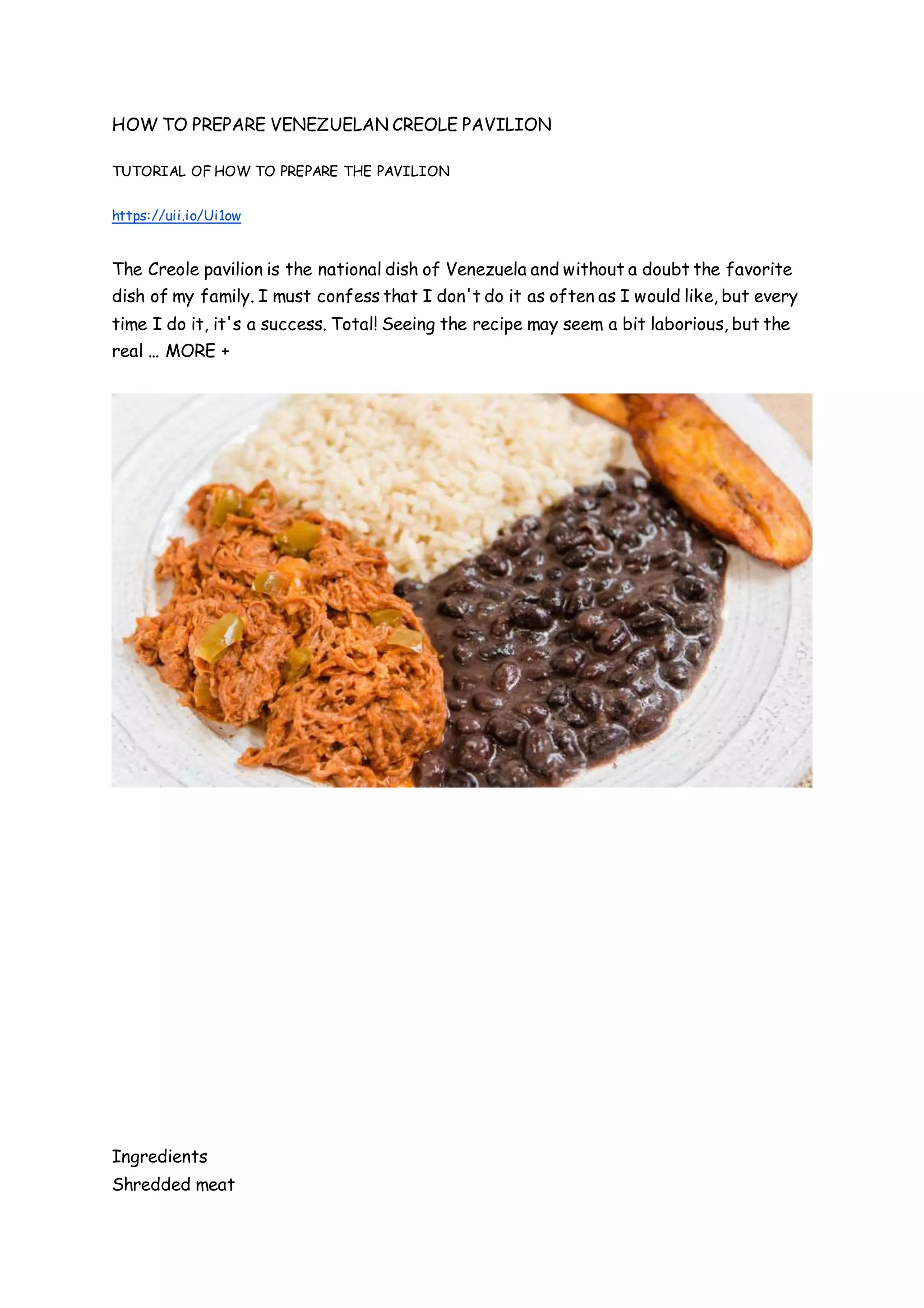 HOW TO PREPARE VENEZUELAN CREOLE PAVILION | PDF