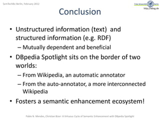 A Virtuous Cycle of Semantic Enhancement with DBpedia Spotlight - SemTech Berlin 2012 | PDF