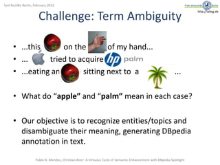 A Virtuous Cycle of Semantic Enhancement with DBpedia Spotlight - SemTech Berlin 2012 | PDF